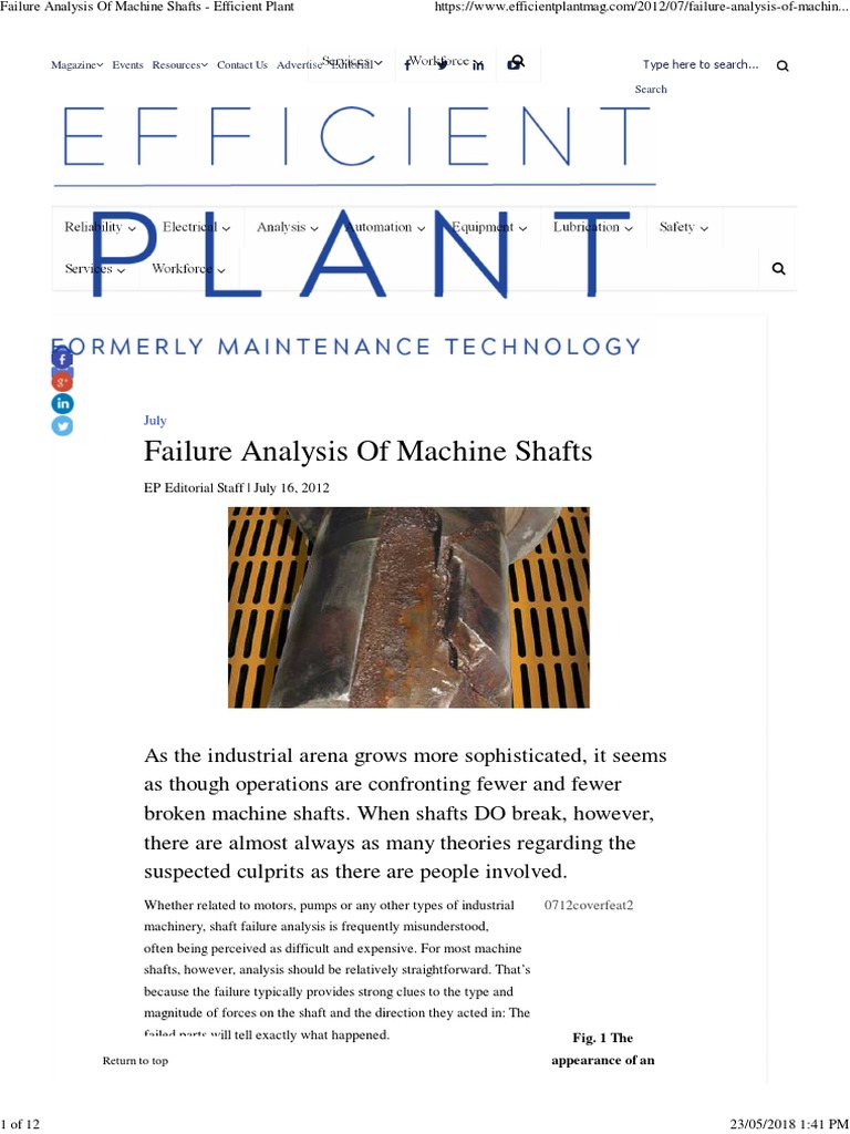 Failure Analysis of Machine Shafts - Efficient Plant PDF | PDF ...