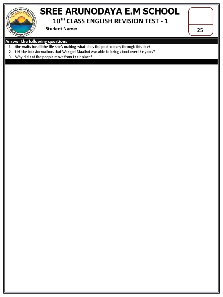10th Class English Revision Test 1 | PDF