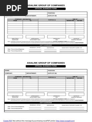 Official Business Form Sample