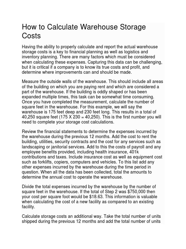 How To Calculate Warehouse Storage Costs | PDF | Warehouse | Inventory