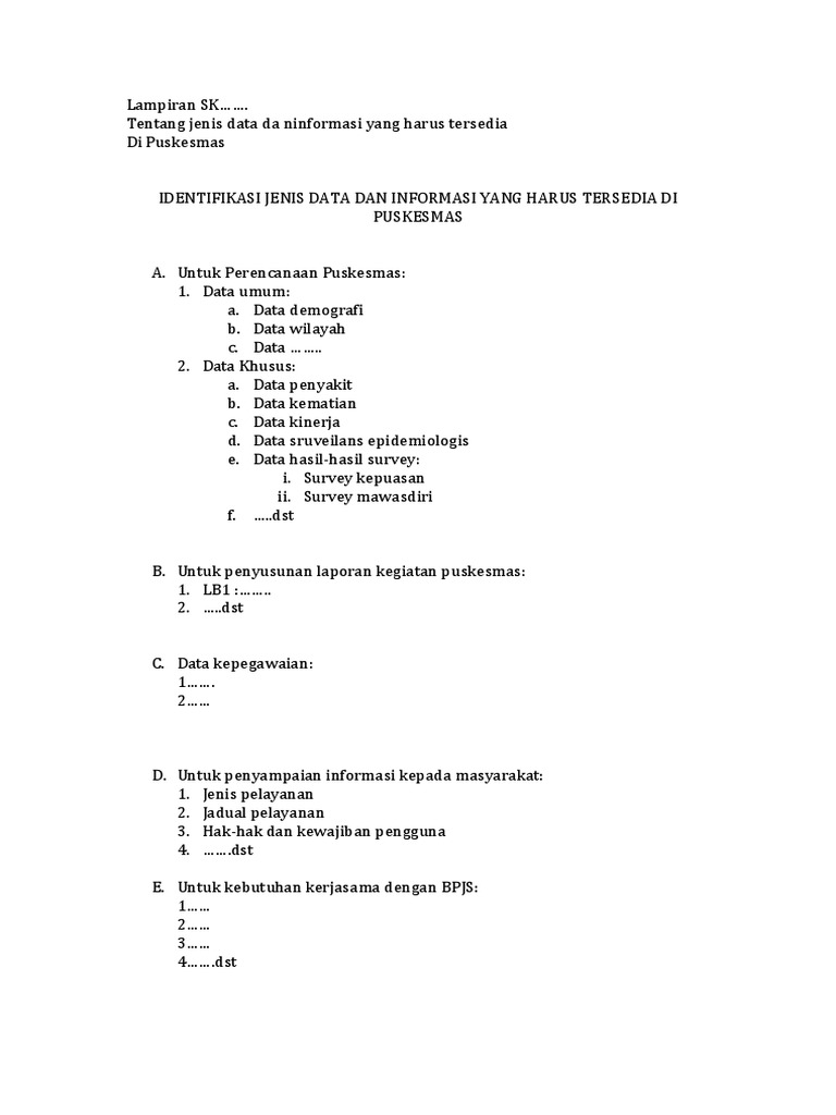 Contoh Identifikasi Jenis Data Dan Informasi Yang Harus Tersedia Di ...