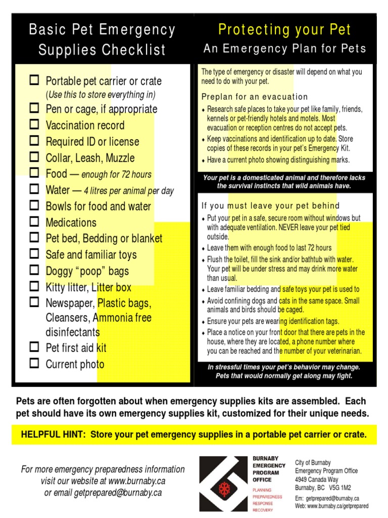 Basic Pet Emergency Supplies Checklist | PDF | Pet | Emergency Management