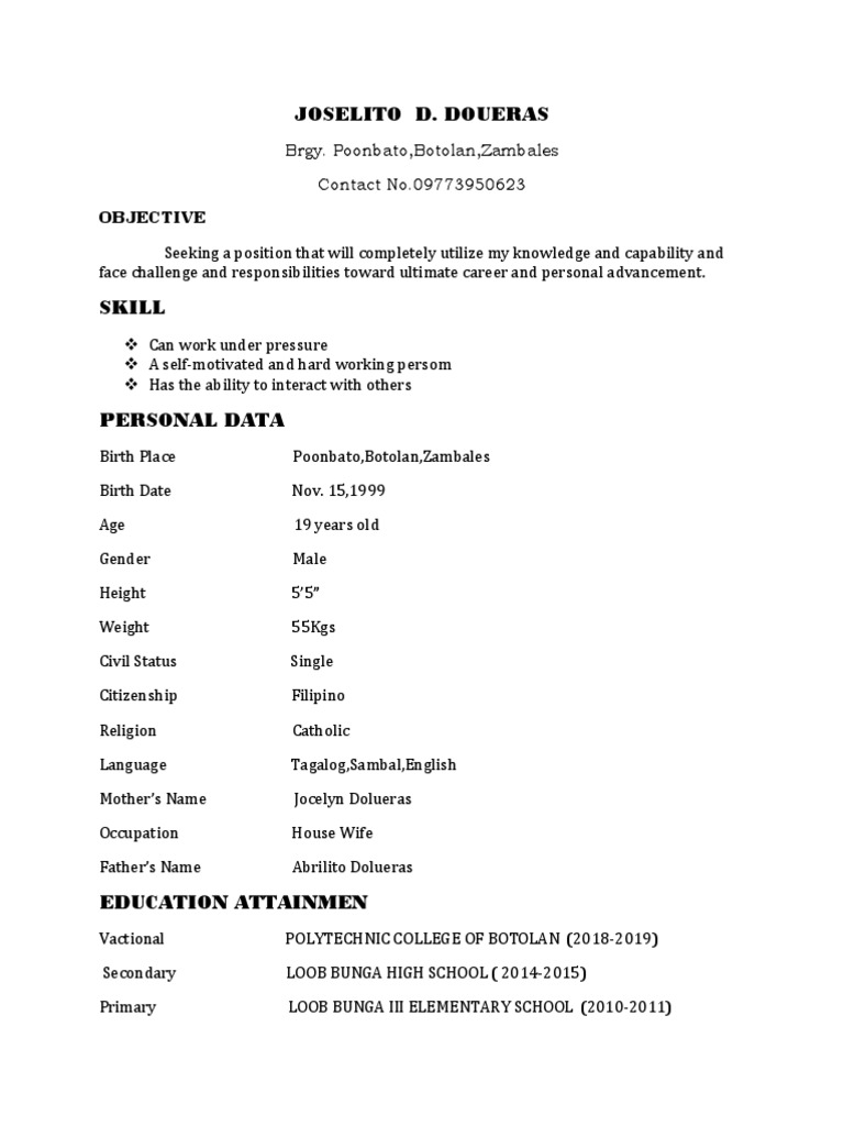 Joselito D. Doueras: Objective Seeking A Position That Will Completely ...