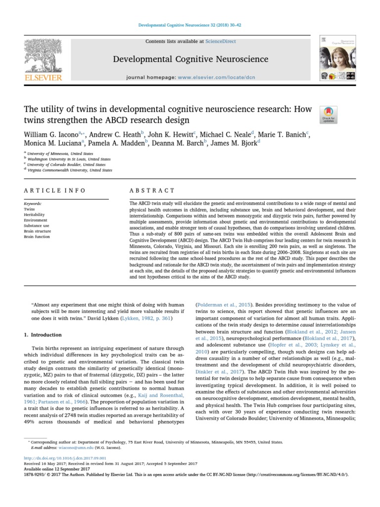 Developmental Cognitive Neuroscience | PDF | Twin | Heritability