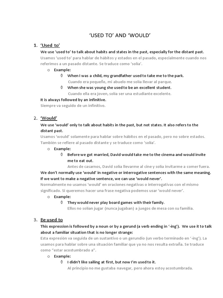 Explanation - Grammar Unit 4 - Used To and Would PDF | PDF