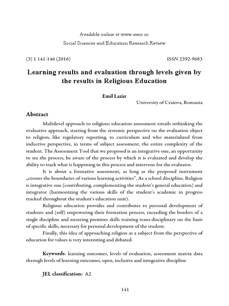 Learning Results and Evaluation Through Levels Given by The Results in ...