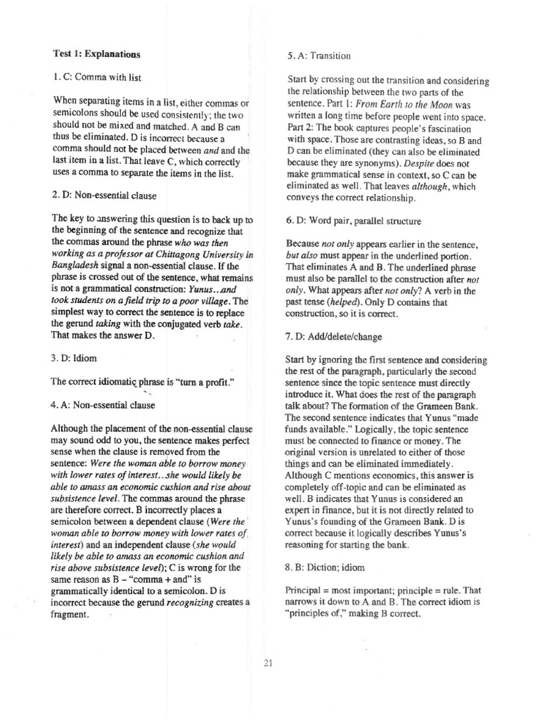 Explanations of 6 Grammar Tests Sat | PDF