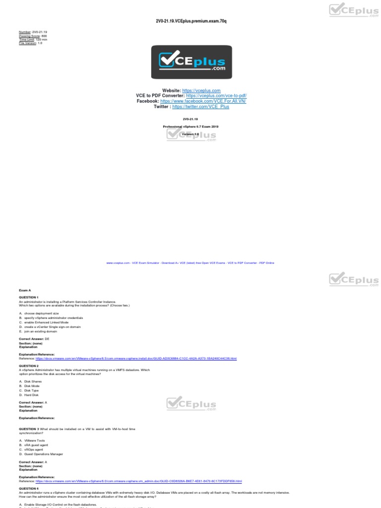 Vmware Exam Q /a | PDF | Virtual Machine | V Mware