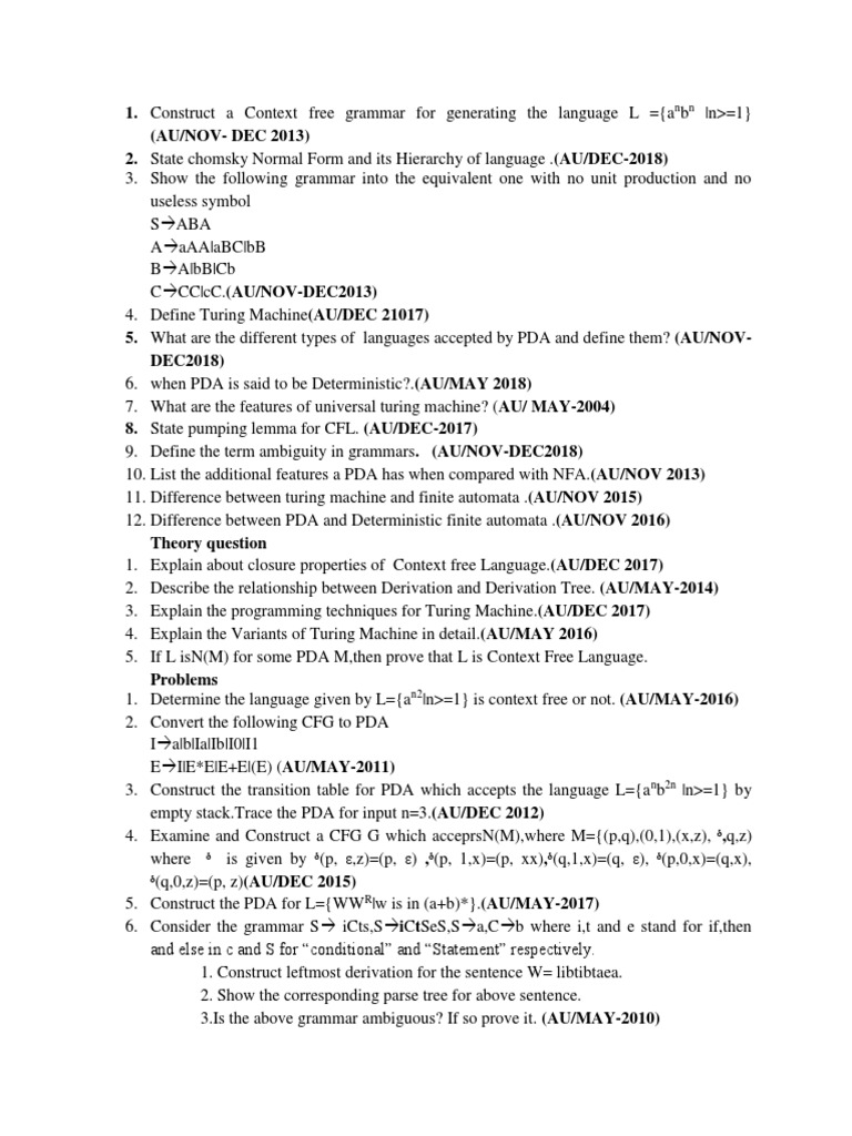 Toc Important Questions | PDF | Theoretical Computer Science | Computer ...