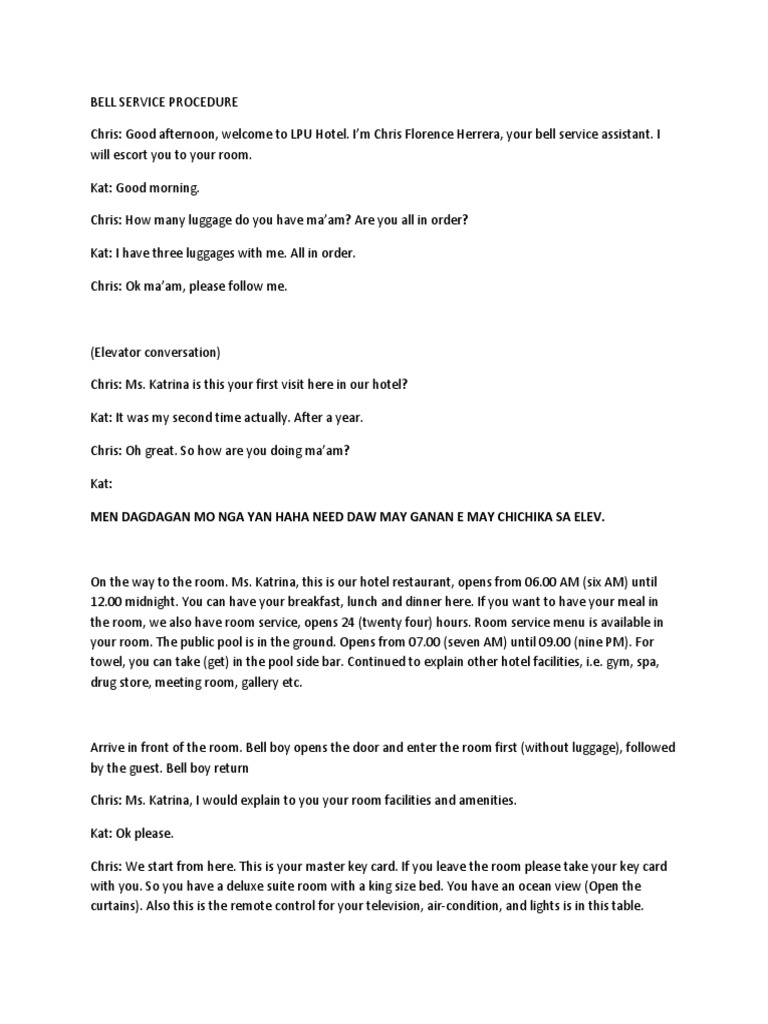 Bell Service and Check Out Procedure | PDF | Business