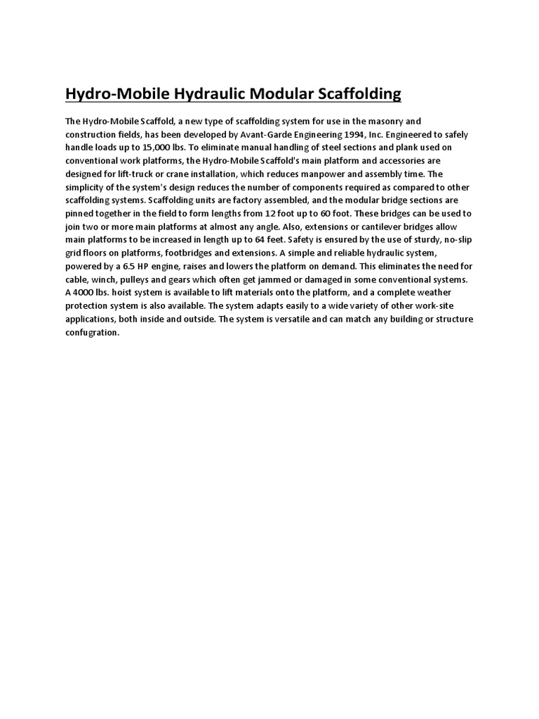 Hydro-Mobile Hydraulic Modular Scaffolding | PDF