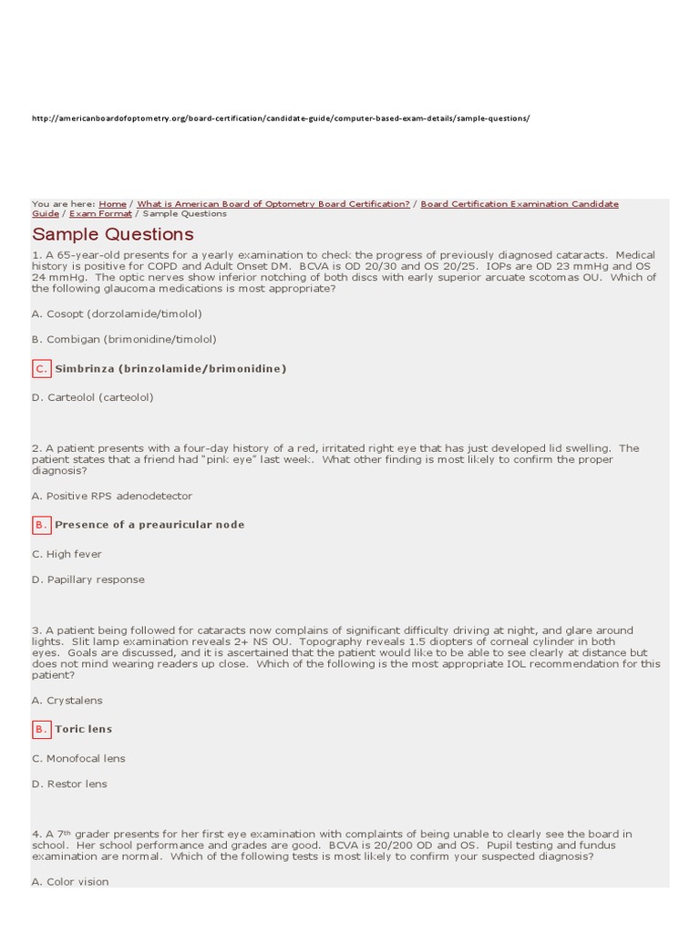 You Are Here: / / / / Sample Questions | PDF | Optometry | Ophthalmology