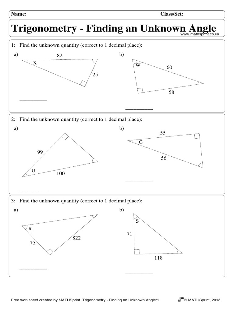Trigonometry: Finding Unknown Angles | PDF | Elementary Geometry ...