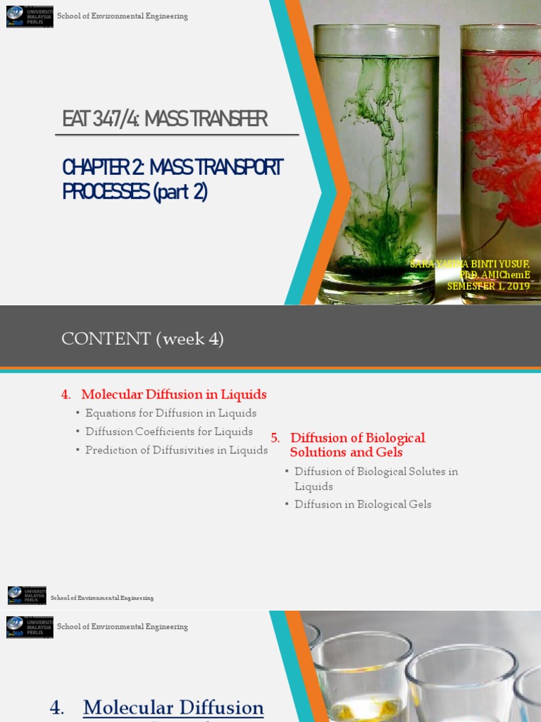 Molecular Diffusion in Liquids (Lecture Notes) | PDF | Solution | Diffusion