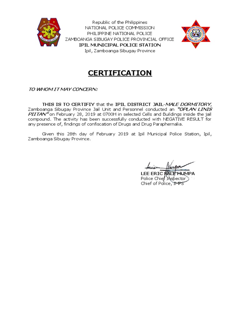 Certification PNP Ipil | PDF