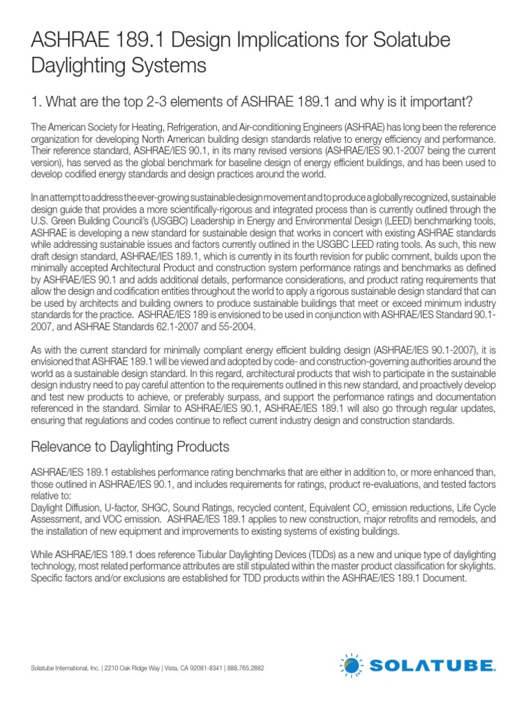 ASHRAE 189.1 Design Implications For Solatube Daylighting Systems | PDF ...
