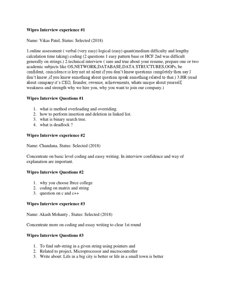 Wipro Interview Experience Pdf