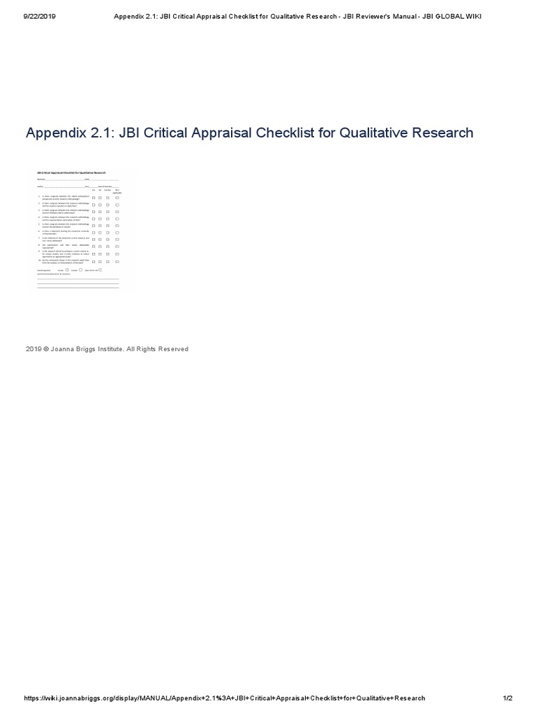 JBI Qualitative Research Appraisal Checklist | PDF
