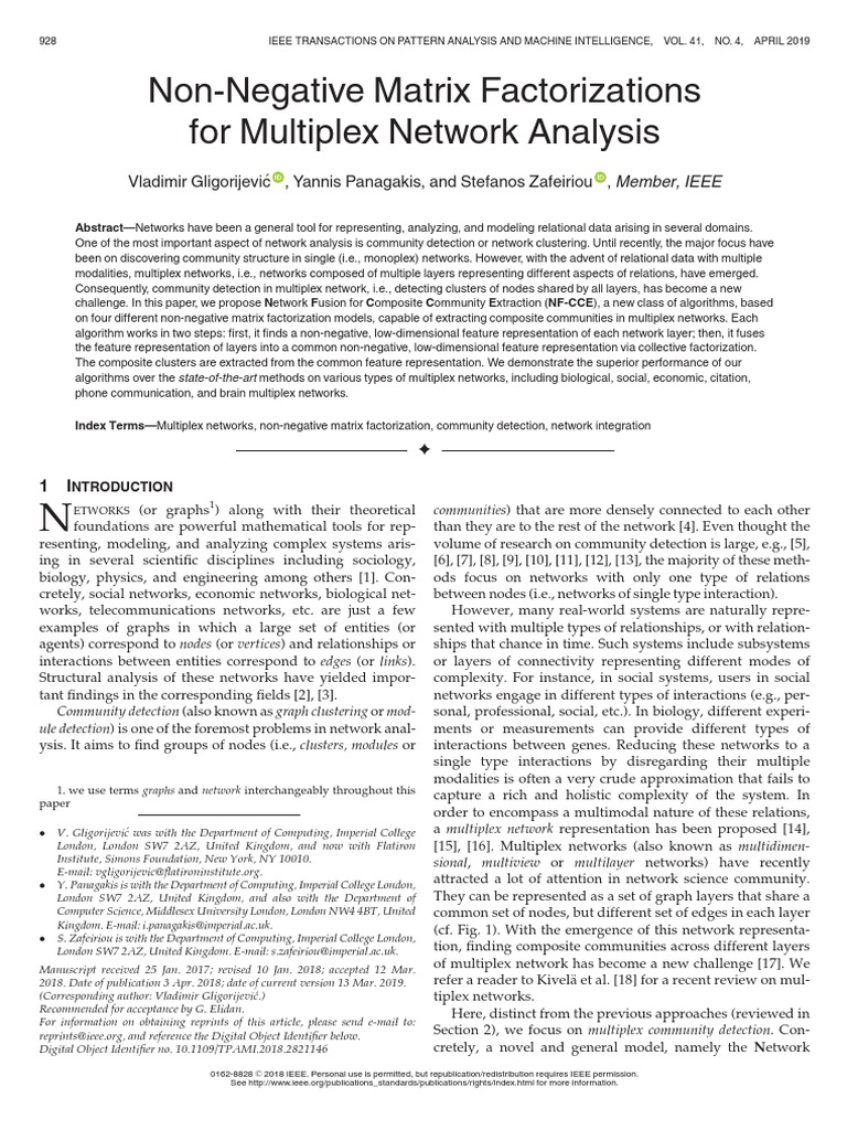 NonNegative Matrix Factorizations For Multiplex Network Analysis | PDF | Social Network | Matrix ...