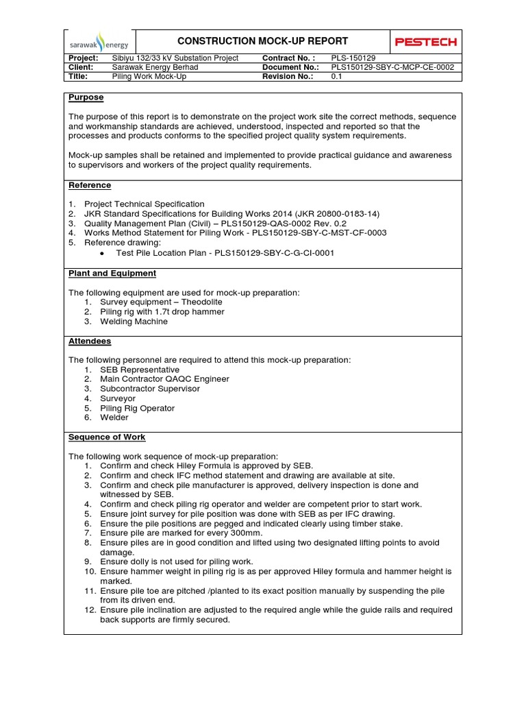 Piling Work Mock-Up Report | PDF | Deep Foundation | Surveying