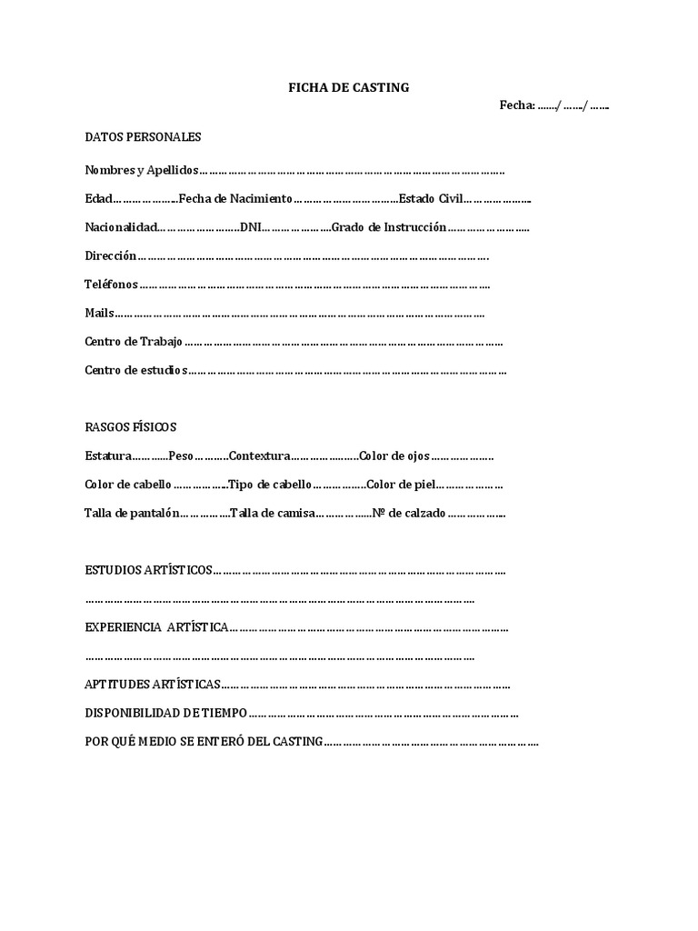 Ficha de Casting | PDF