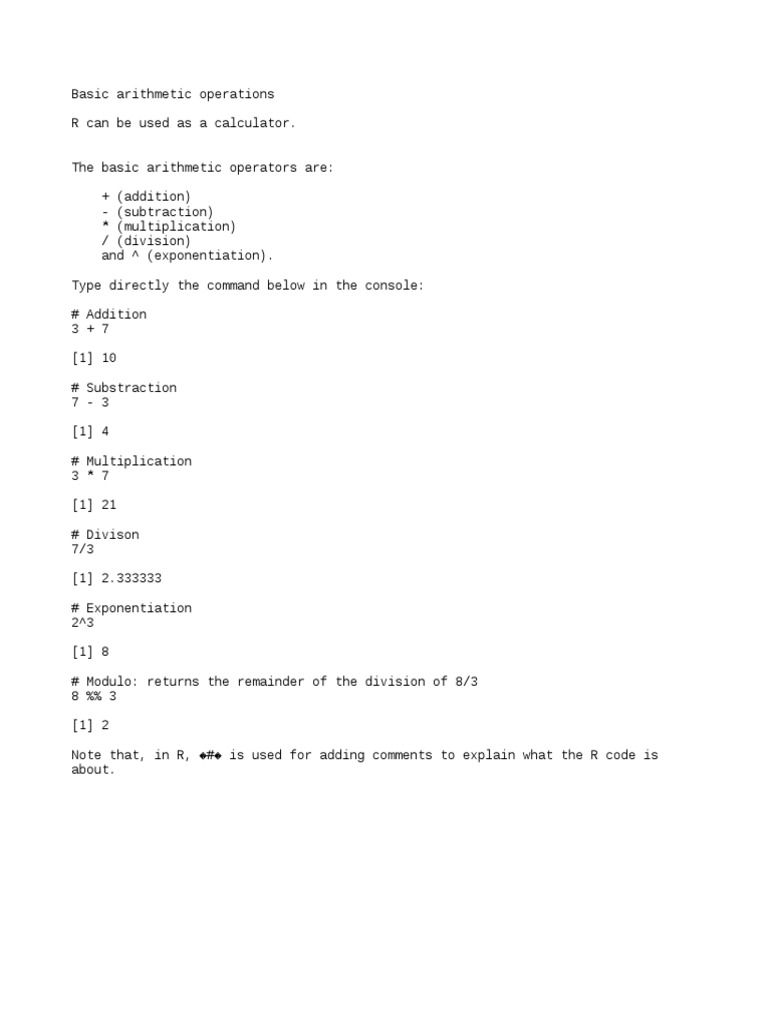 Basic Arithmetic Operations | PDF