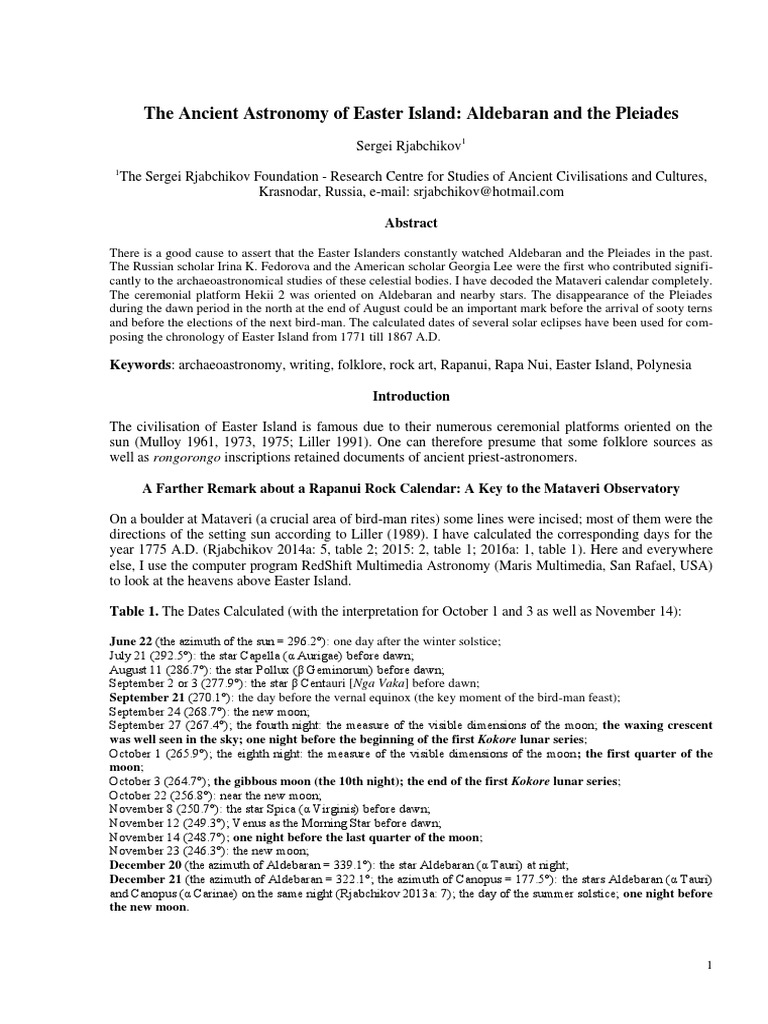 The Ancient Astronomy of Easter Island: Aldebaran and The Pleiades ...