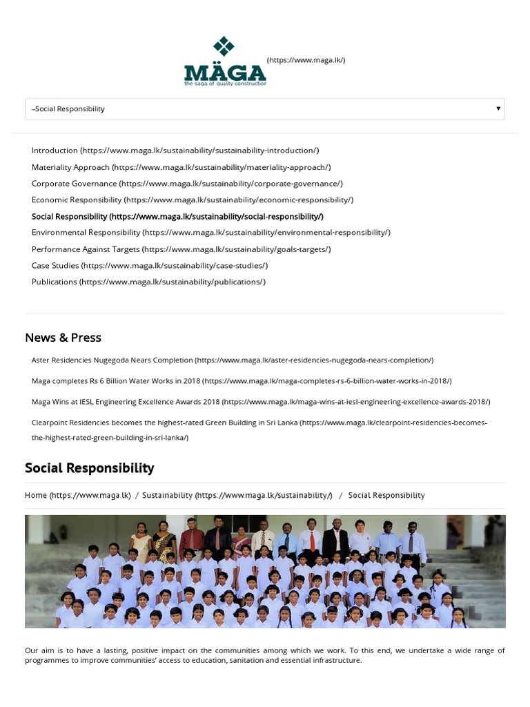 Social Responsibility - Maga Engineering (PVT) Ltd. Sri Lanka | PDF ...
