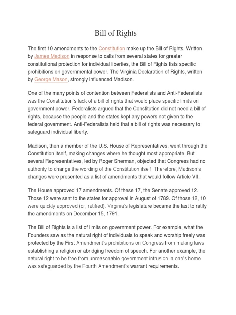 The Bill of Rights - Protections for Individual Liberties | PDF ...