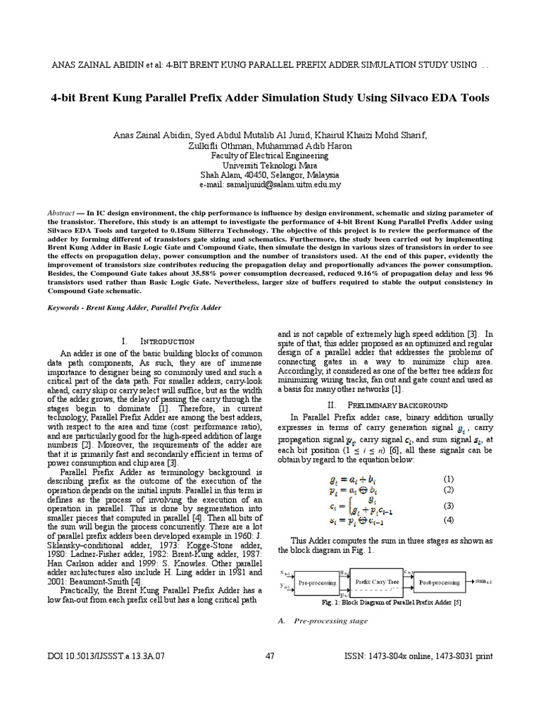 4-Bit Brent Kung Parallel Prefix Adder Simulation Study Using Silvaco ...