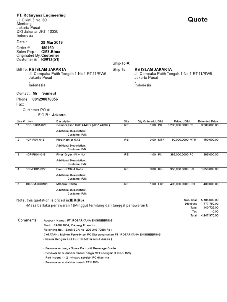 Quote: PT. Rotaryana Engineering | PDF | Business