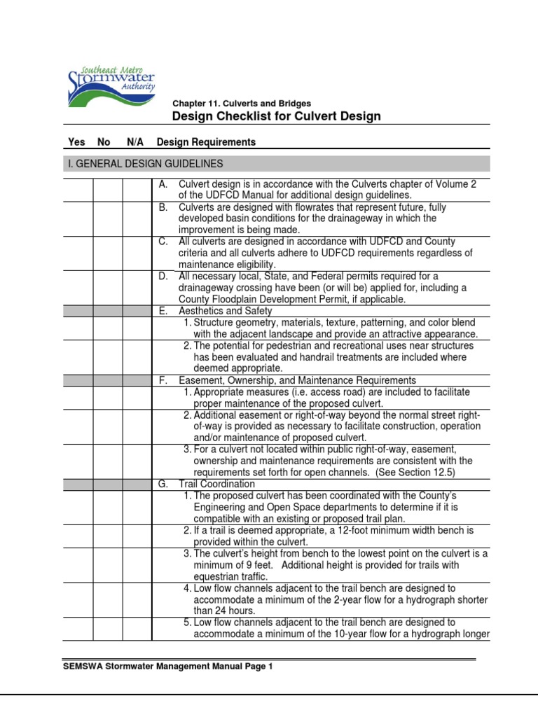 Checklists Culvert Design | PDF | Easement | Trail