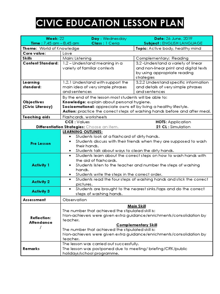 Civic Education Lesson Plan: Choose An Item | PDF | Lesson Plan ...