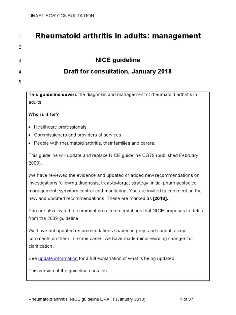Rheumatoid Arthritis in Adults: Management: NICE Guideline Draft For ...