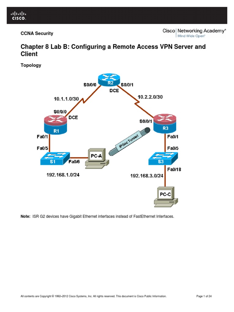 CCNASv1.1 - Chp08 - Lab B RMT Acc VPN - Student PDF | PDF | Virtual Private Network | Router ...