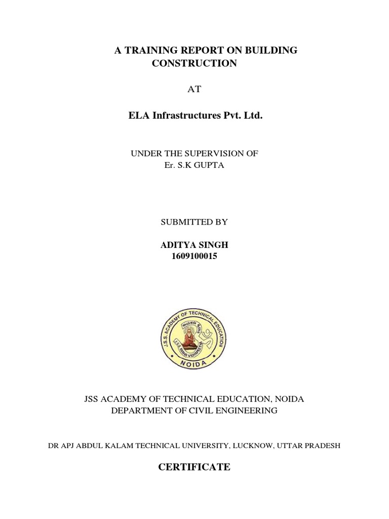A Training Report On Building Construction: Under The Supervision of Er ...