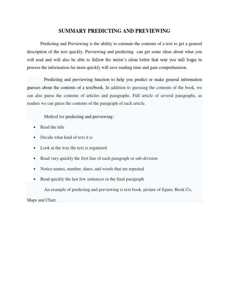 Summary Predicting and Previewing | PDF