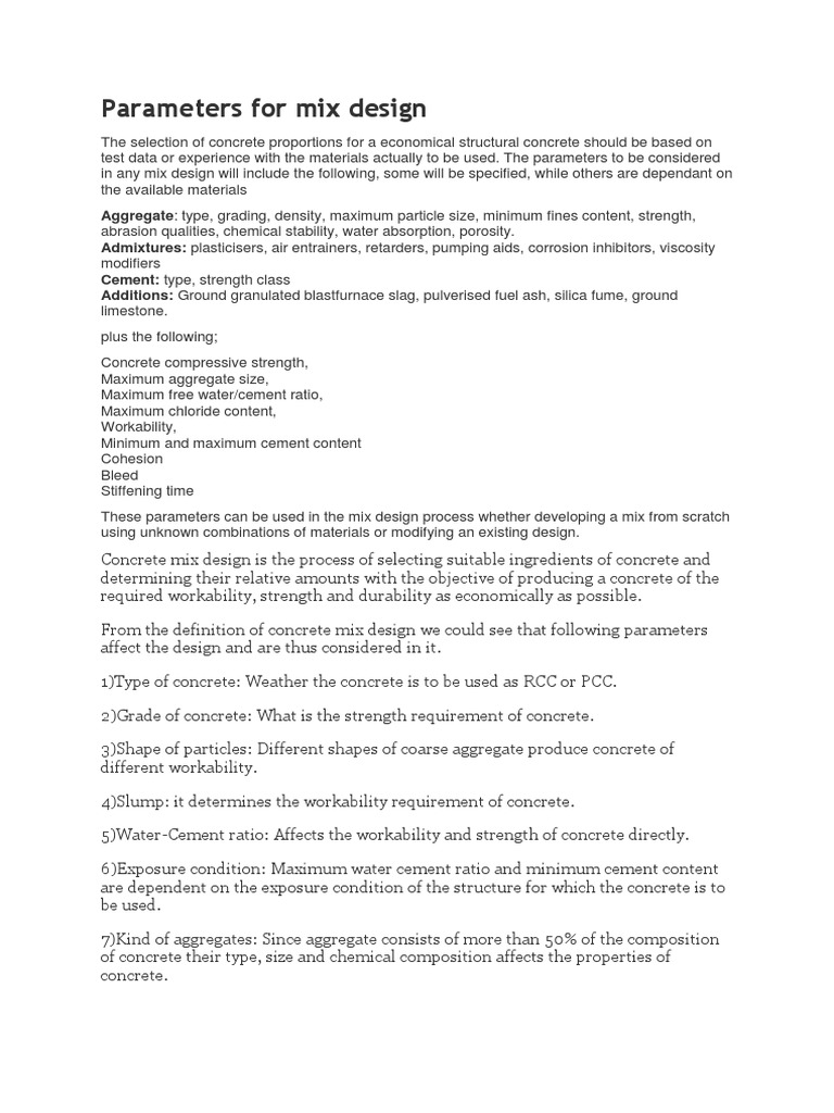 Parameters For Mix Design | PDF