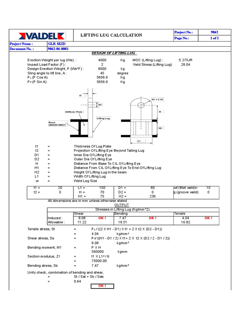 Lifting Lug Design Calculations | PDF | Bending | Elasticity (Physics)
