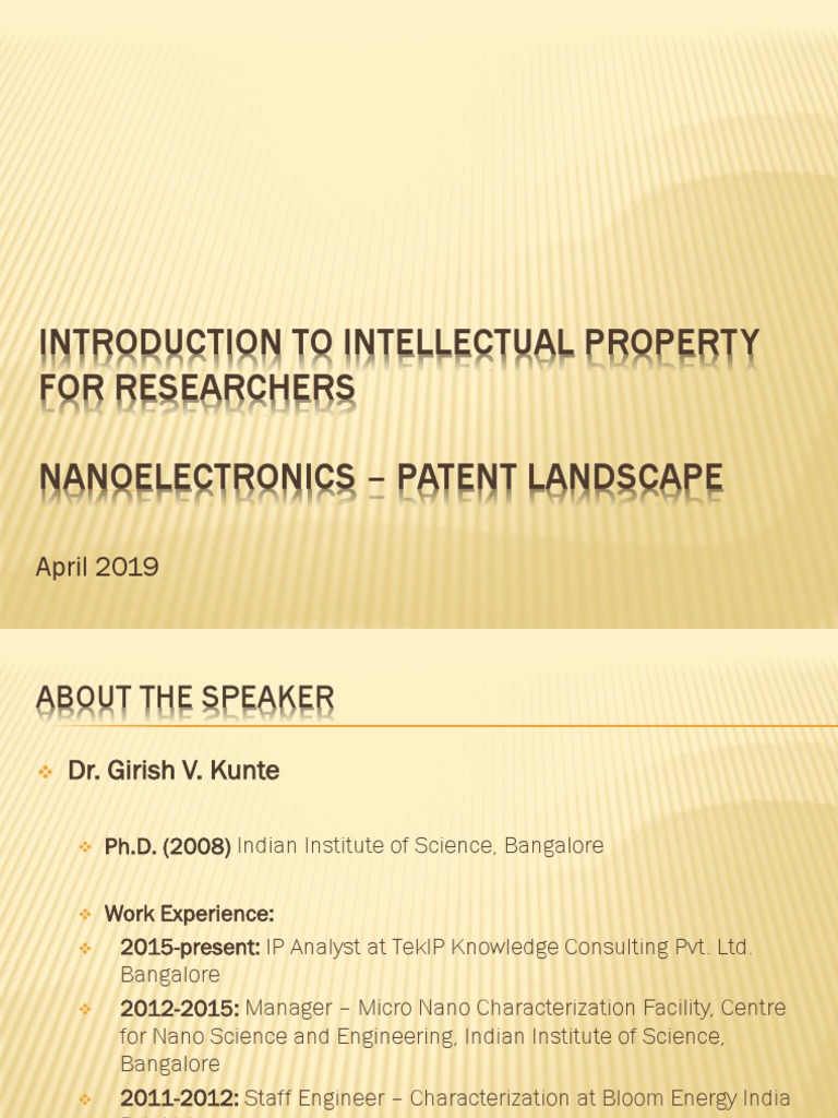Introduction To Intellectual Property For Researchers Nanoelectronics ...