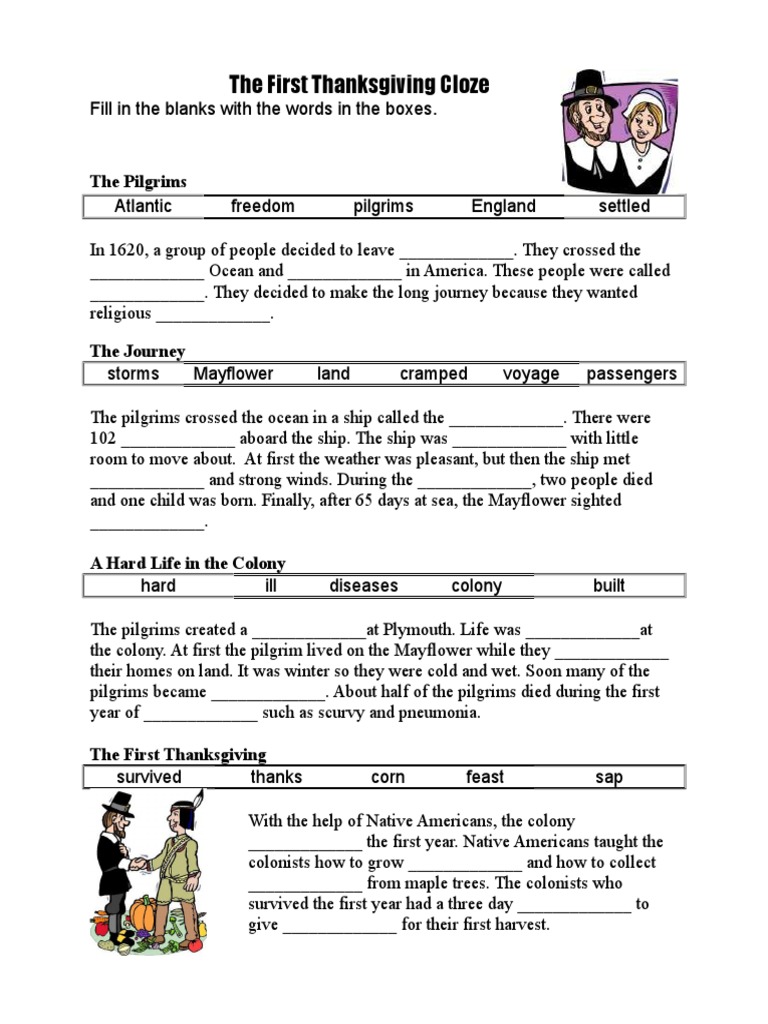 First Thanksgiving Cloze | PDF