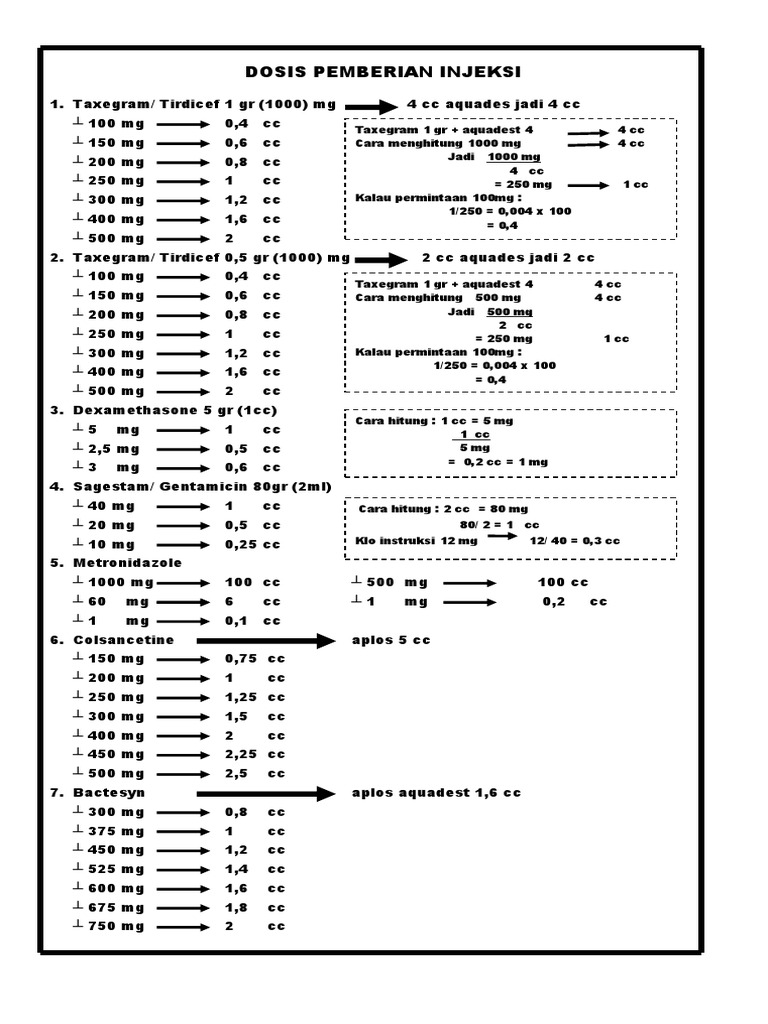 Dosis Pemberian Injeksi | PDF