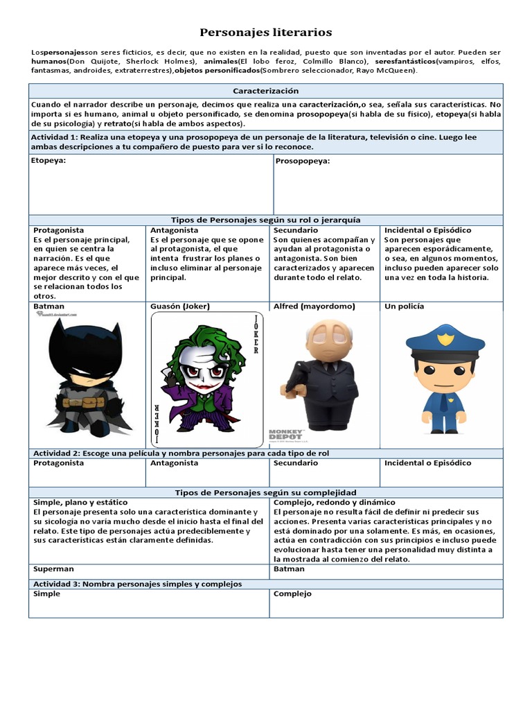 Análisis de los diferentes tipos de personajes literarios | PDF ...