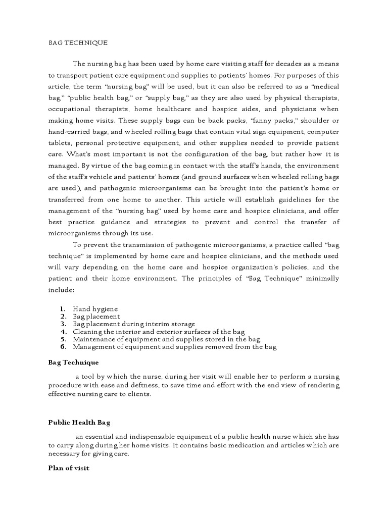 Bag Technique Pdf Home Care Health Care