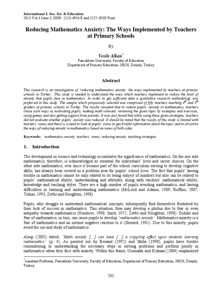 Reducing Mathematics Anxiety: The Ways Implemented by Teachers at ...