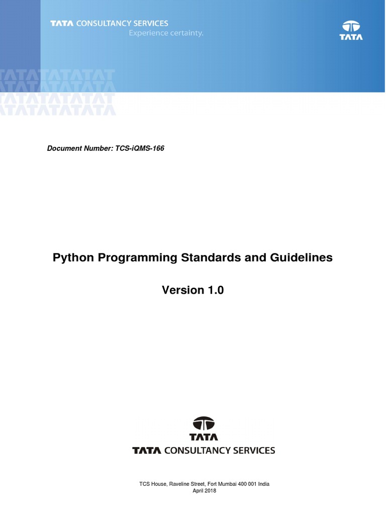 Org It (TCS-iQMS-166) Python Programming Standards and Guidelines PDF ...