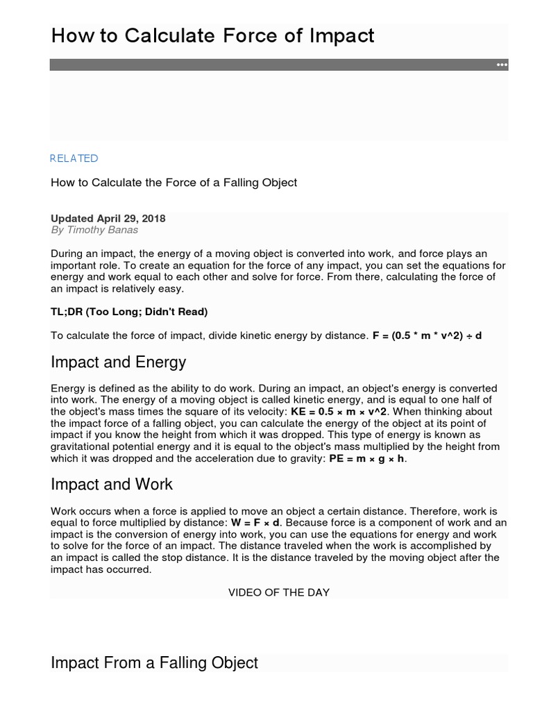 How To Calculate Force of Impact | PDF | Force | Gravity