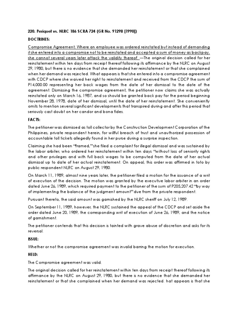 Periquet Vs NLRC | PDF | Judgment (Law) | Judiciaries