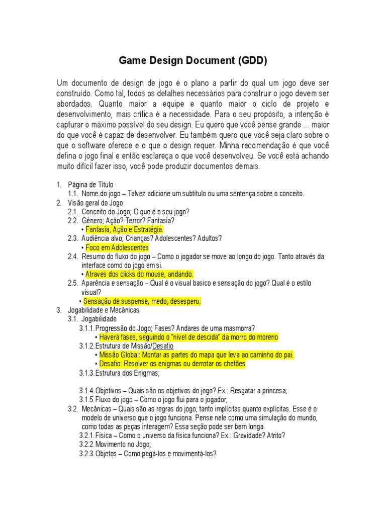 GDD Template | PDF | Inteligência artificial | Inteligência Artificial ...