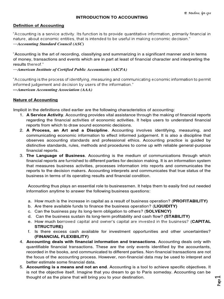Introduction To Accounting Definition of Accounting: - American ...
